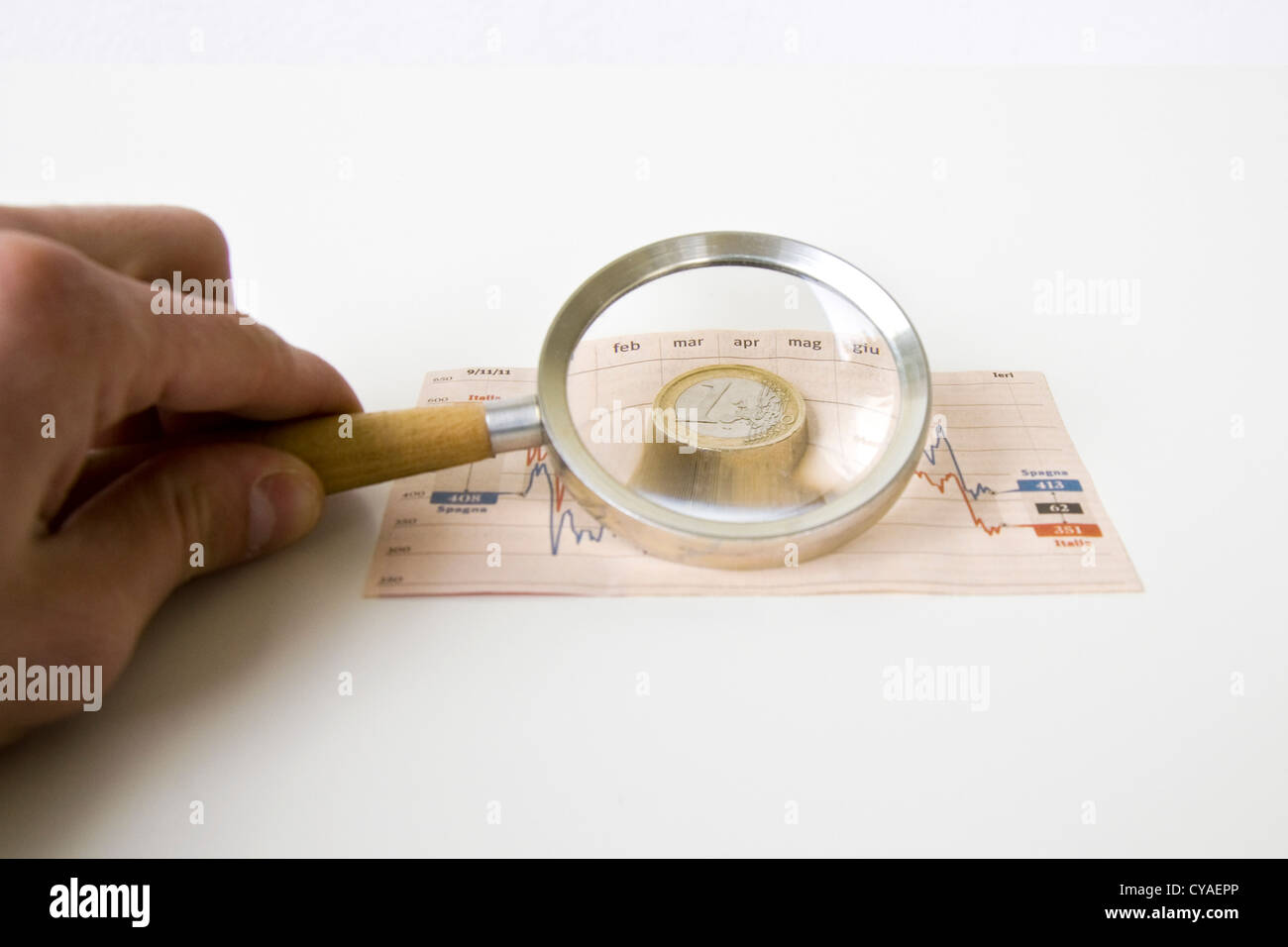 chart and magnifying glass Stock Photo - Alamy