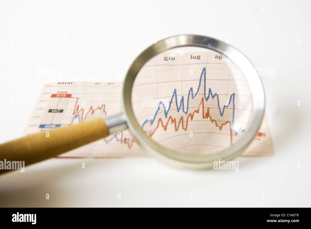 chart and magnifying glass Stock Photo - Alamy