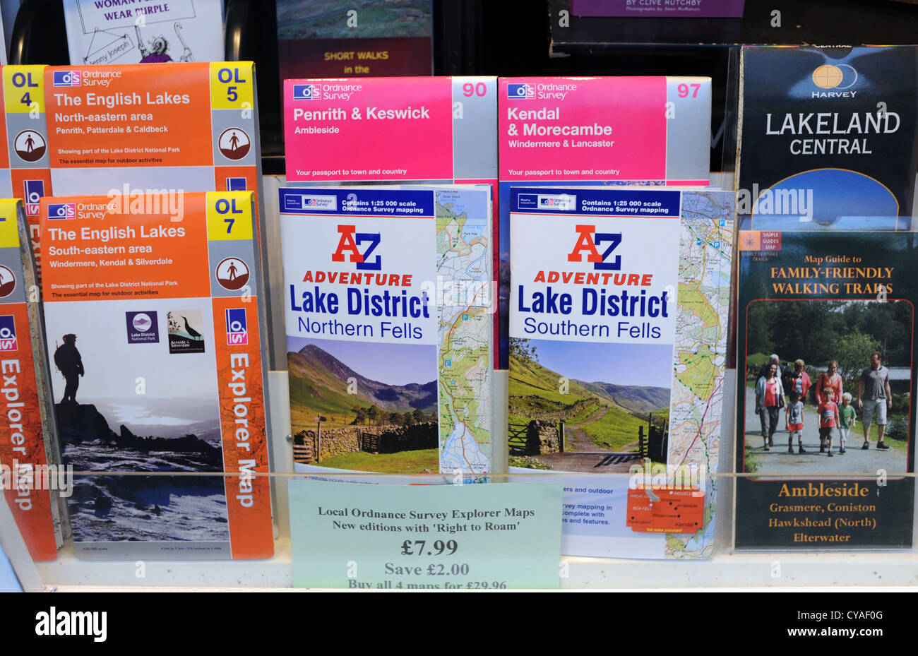 Shop selling maps of the Lake District in Ambleside Cumbria UK Stock ...