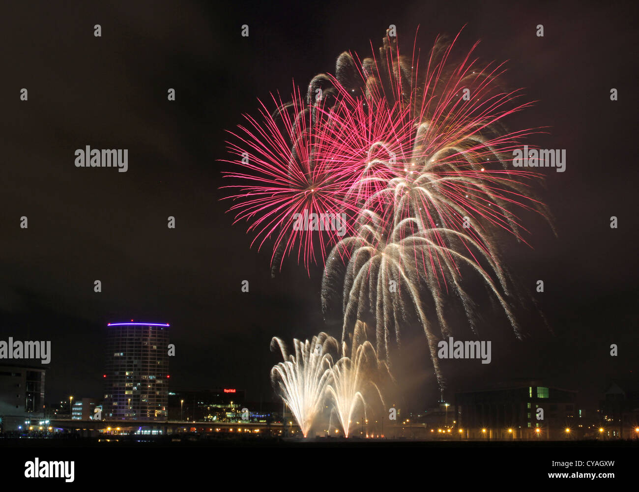 Fireworks light up the city skyline of Belfast in Northern Ireland ...