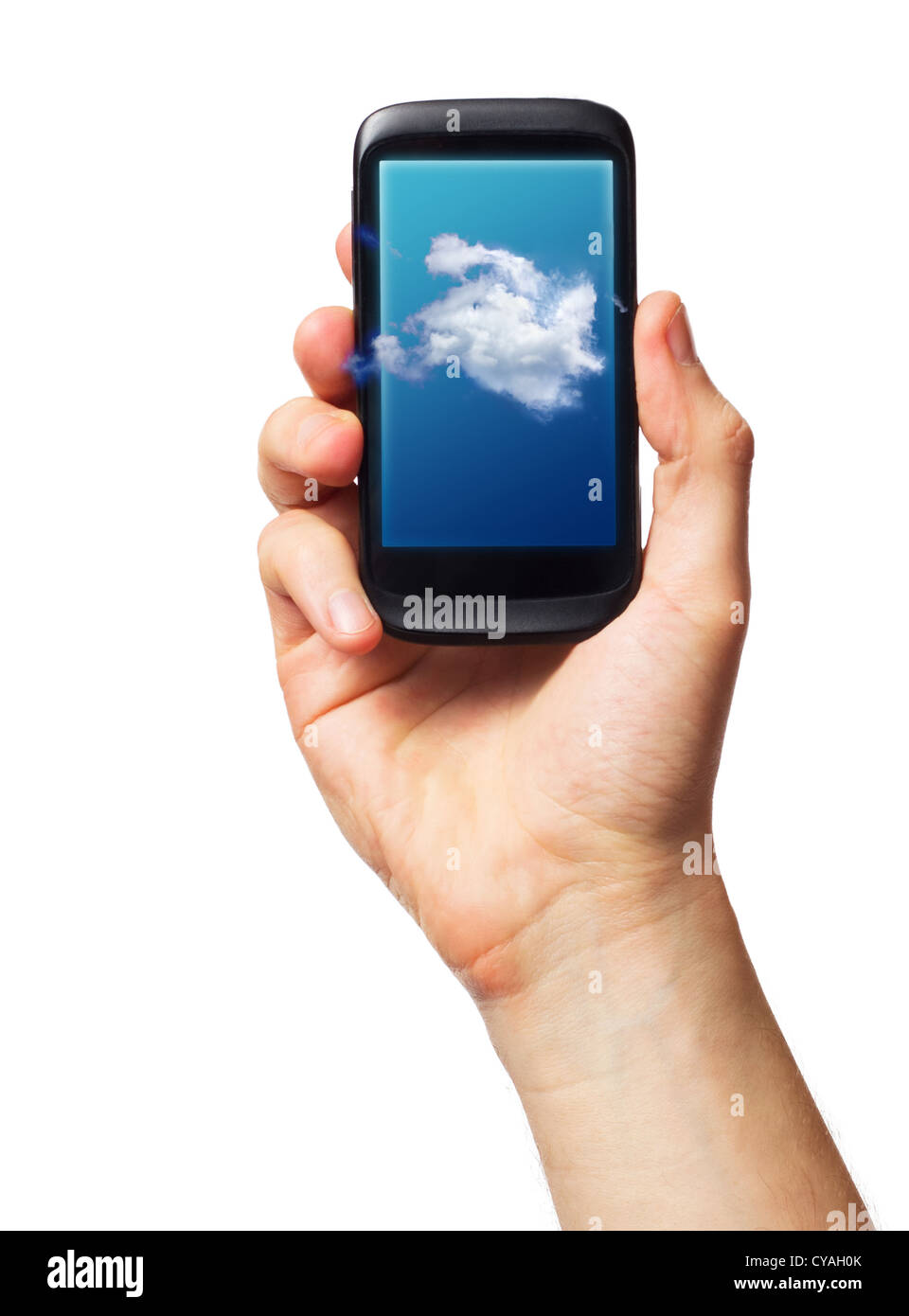 Cloud computing on mobile. smartphone with Cloud Concept on screen ...