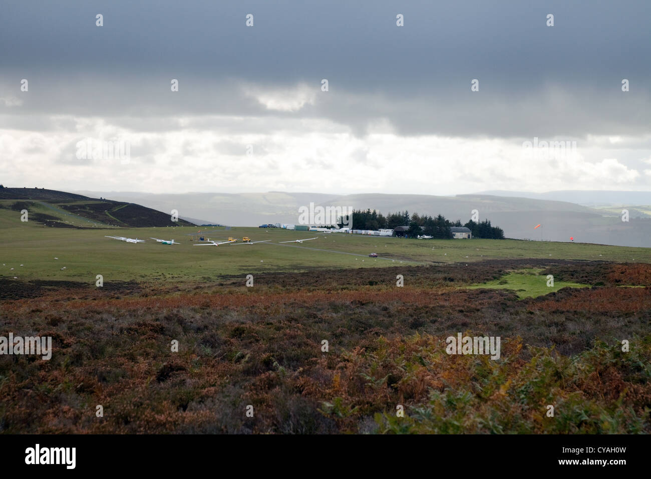 The Midland glider club on a grey day, the Long Mynd, Shropshire UK ...
