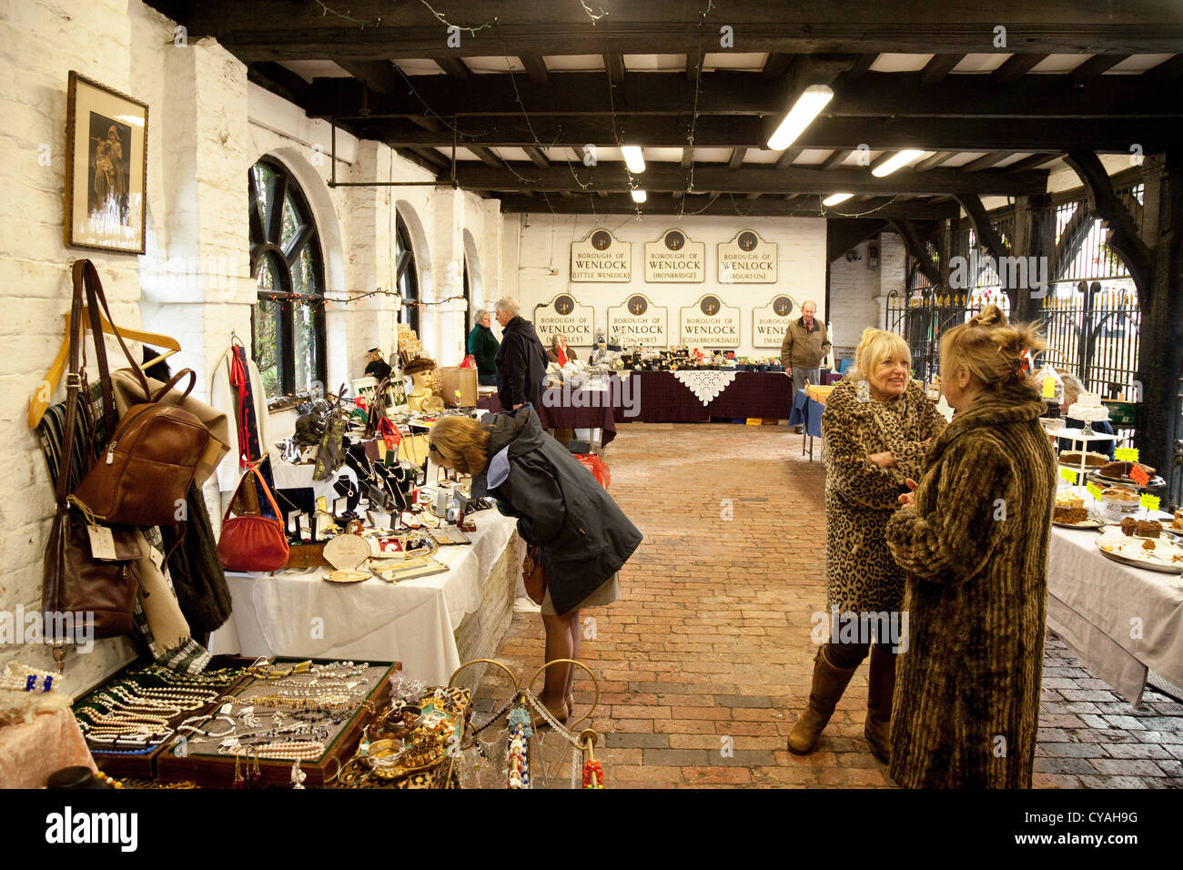The market, the interior of the medieval Guildhall building, Much ...
