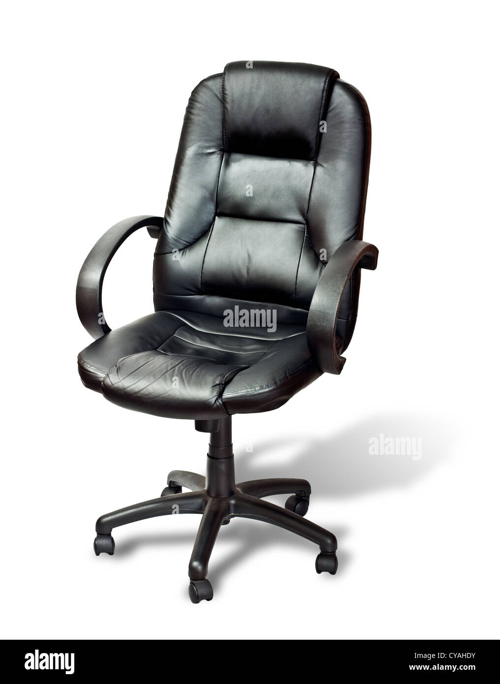 The office chair from black imitation leather with shadow on white ...