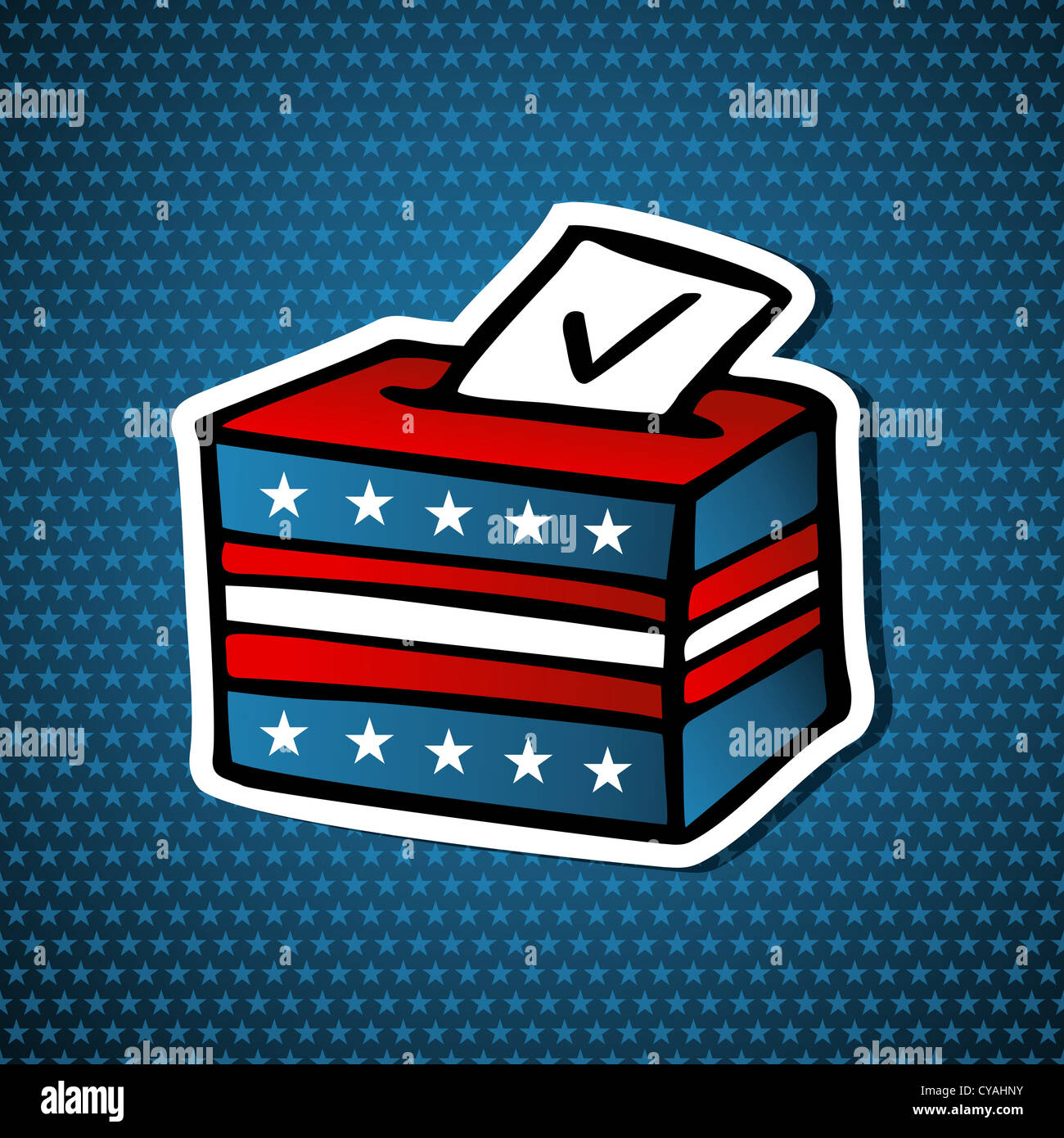 USA elections Ballot Box sketch style icon over blue stars background ...