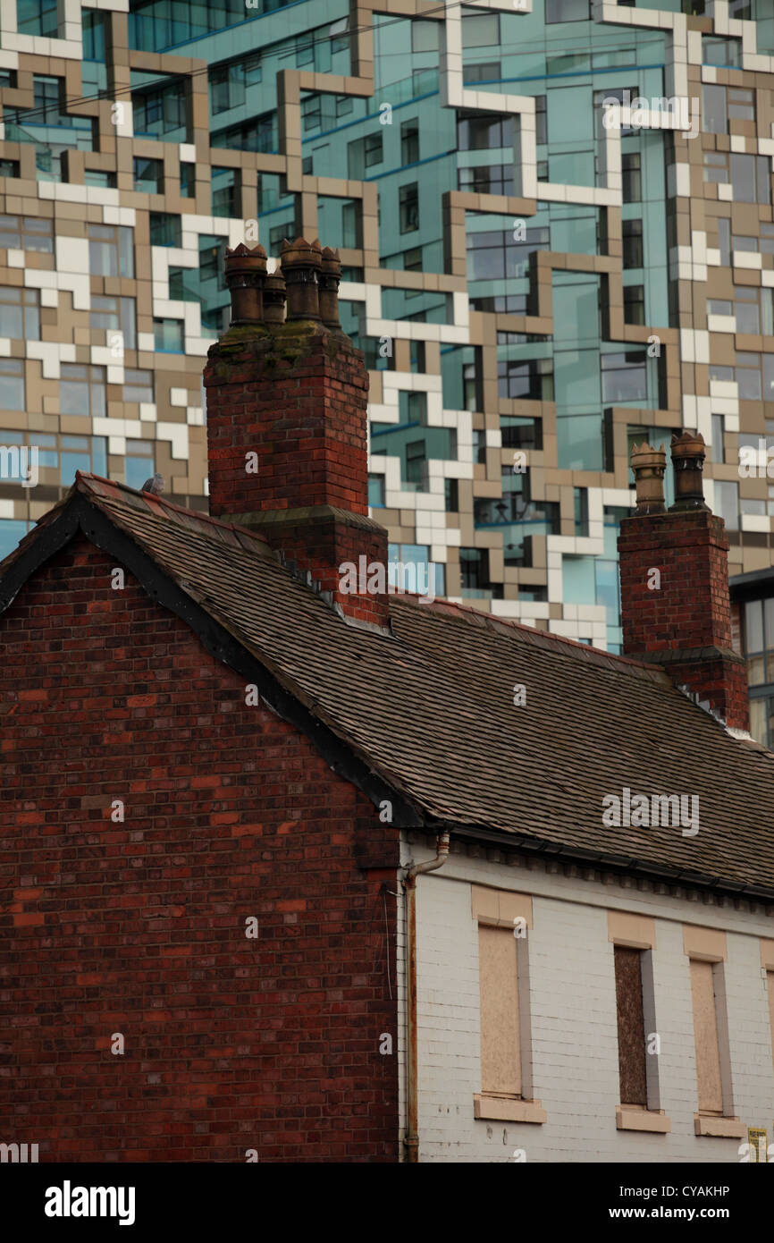 Old buildings overshadowed by newer twentieth century architecture in ...