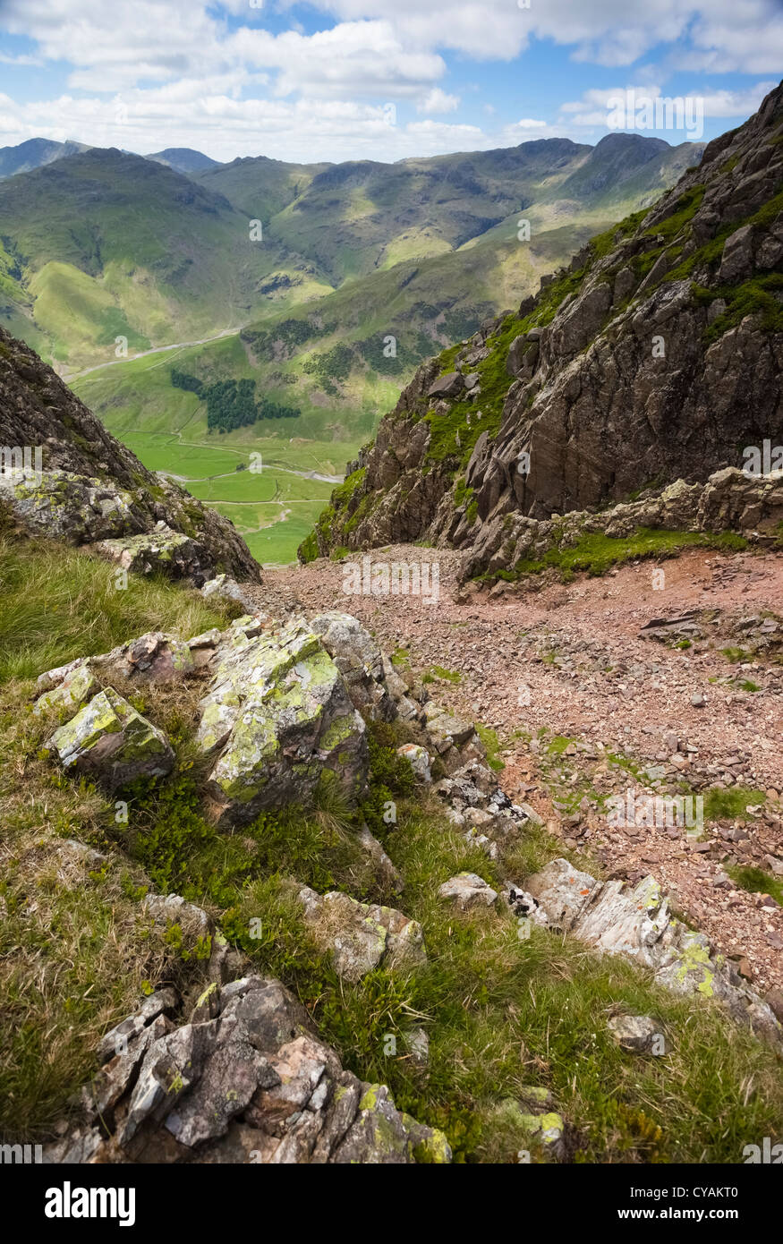 A steep gully leading down from Glaramara Ridge towards Seathwaite in ...