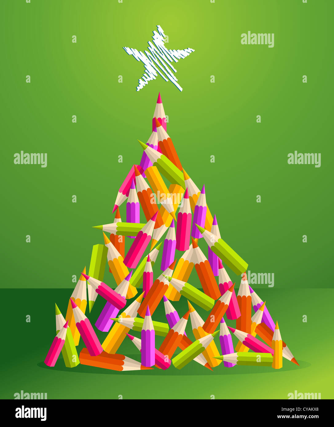 Design and art education pencils in vibrant colors Christmas pine tree ...
