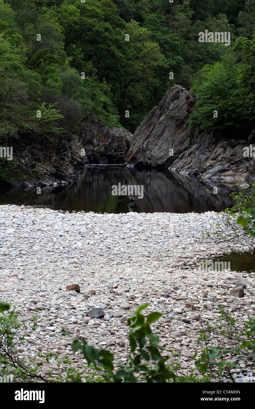 Casting a line fly fishing in a pool in front of shingle the River ...
