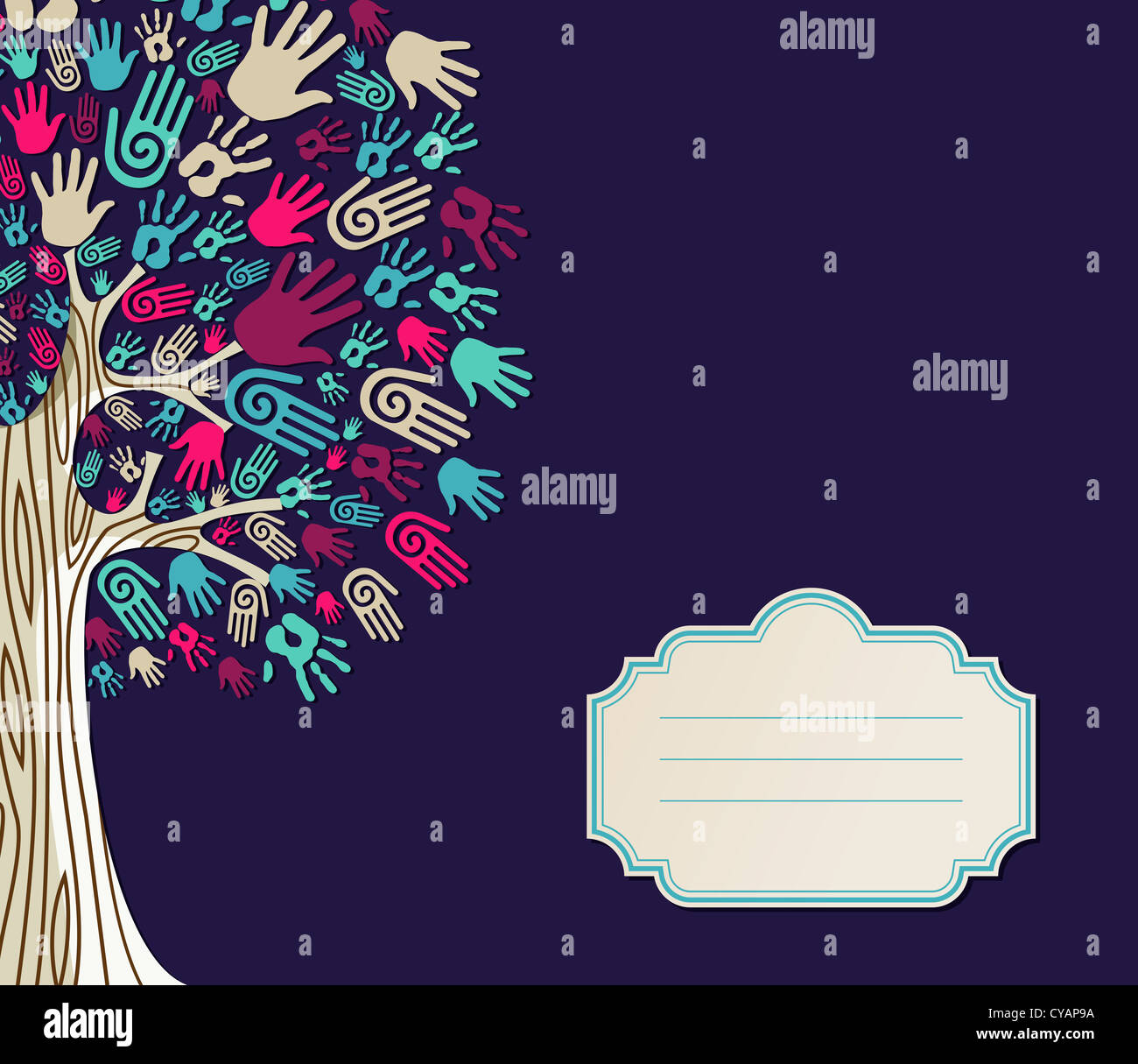 Diversity tree hands illustration with blank for text greeting card ...