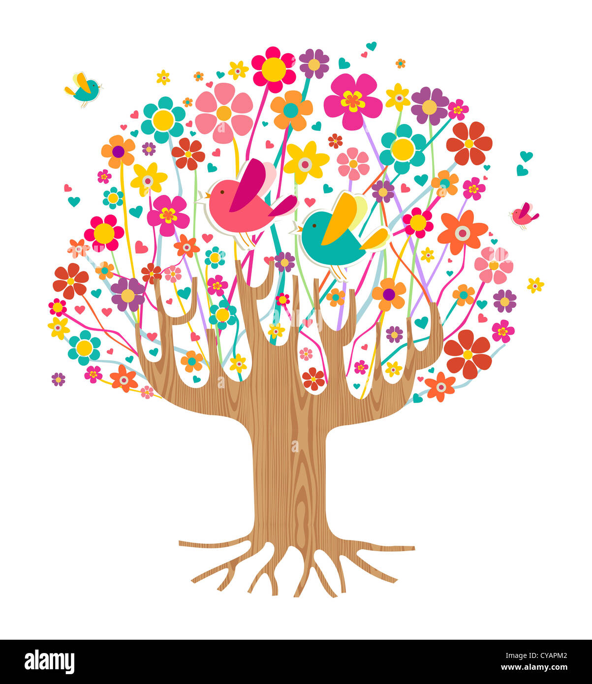 Isolated Spring Time Tree Illustration With Wooden Trunk Vector File Layered For Easy