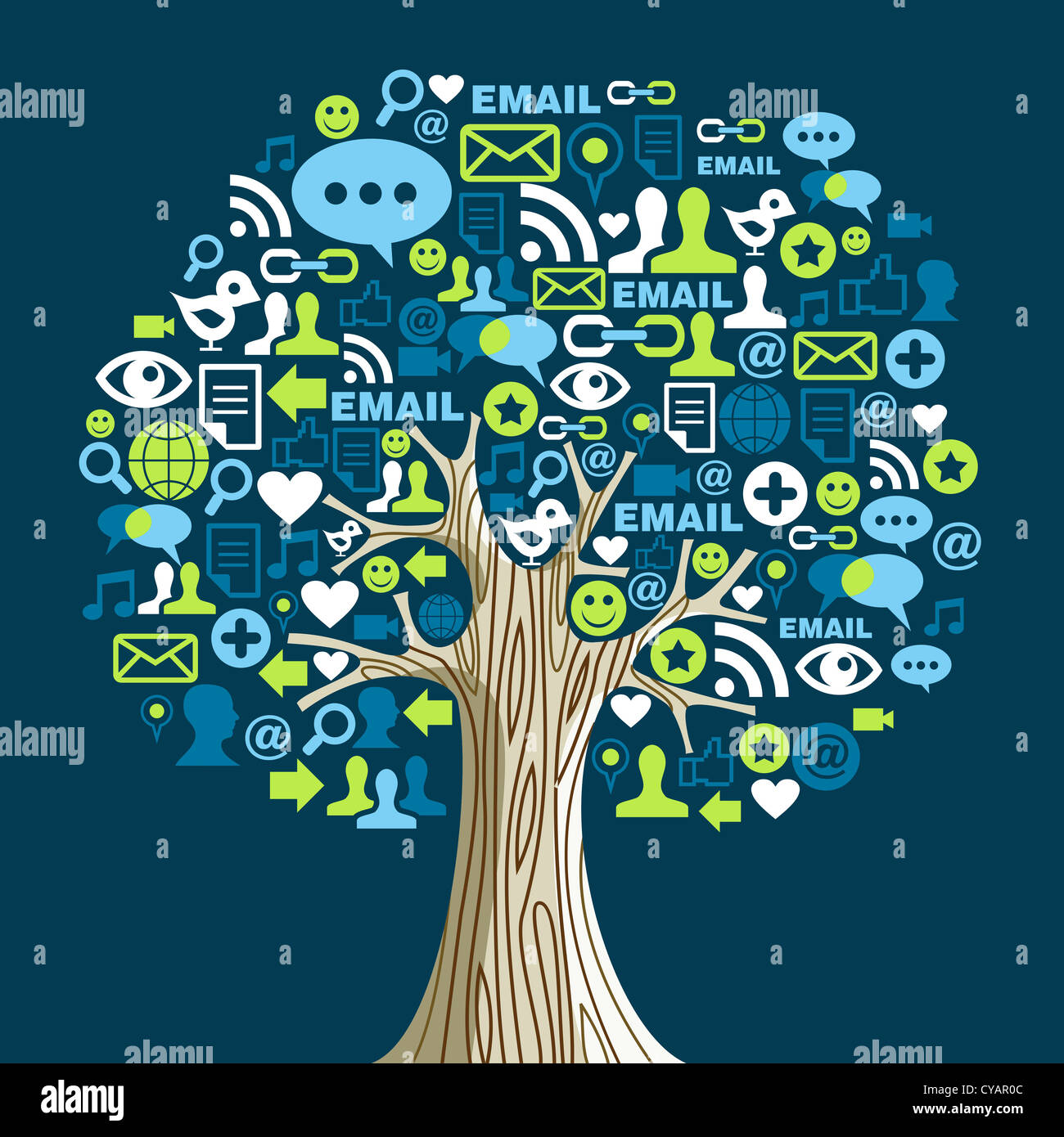 Social Network Tree With Media Icons Leaves Vector Illustration Layered For Easy Manipulation