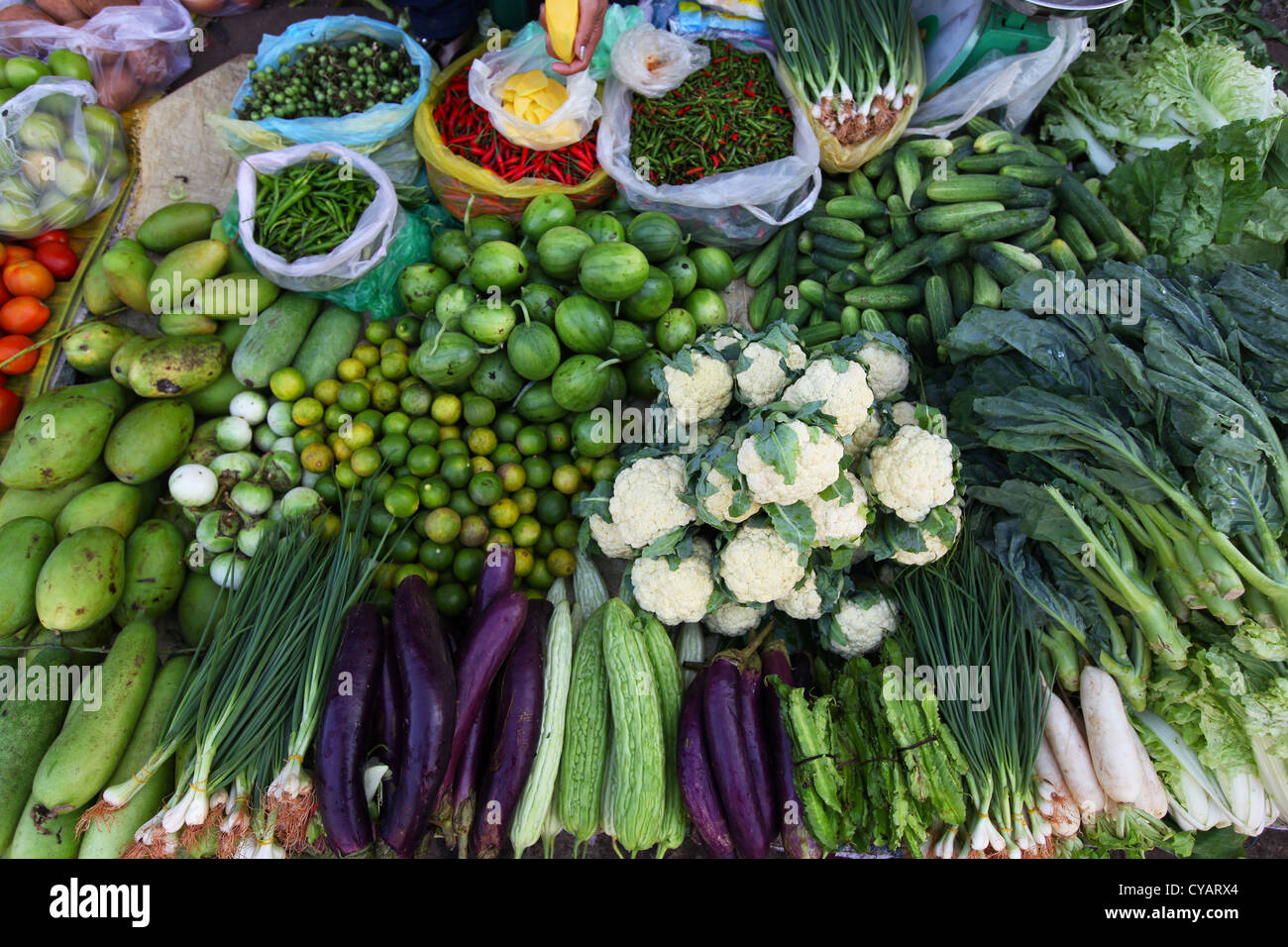 Various vegetables on the Asian food market Stock Photo - Alamy