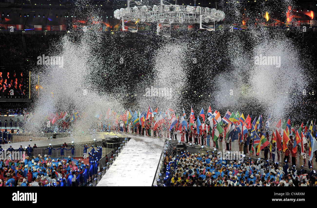 The flags of the 204 participating nations arrive at the london 2012 ...