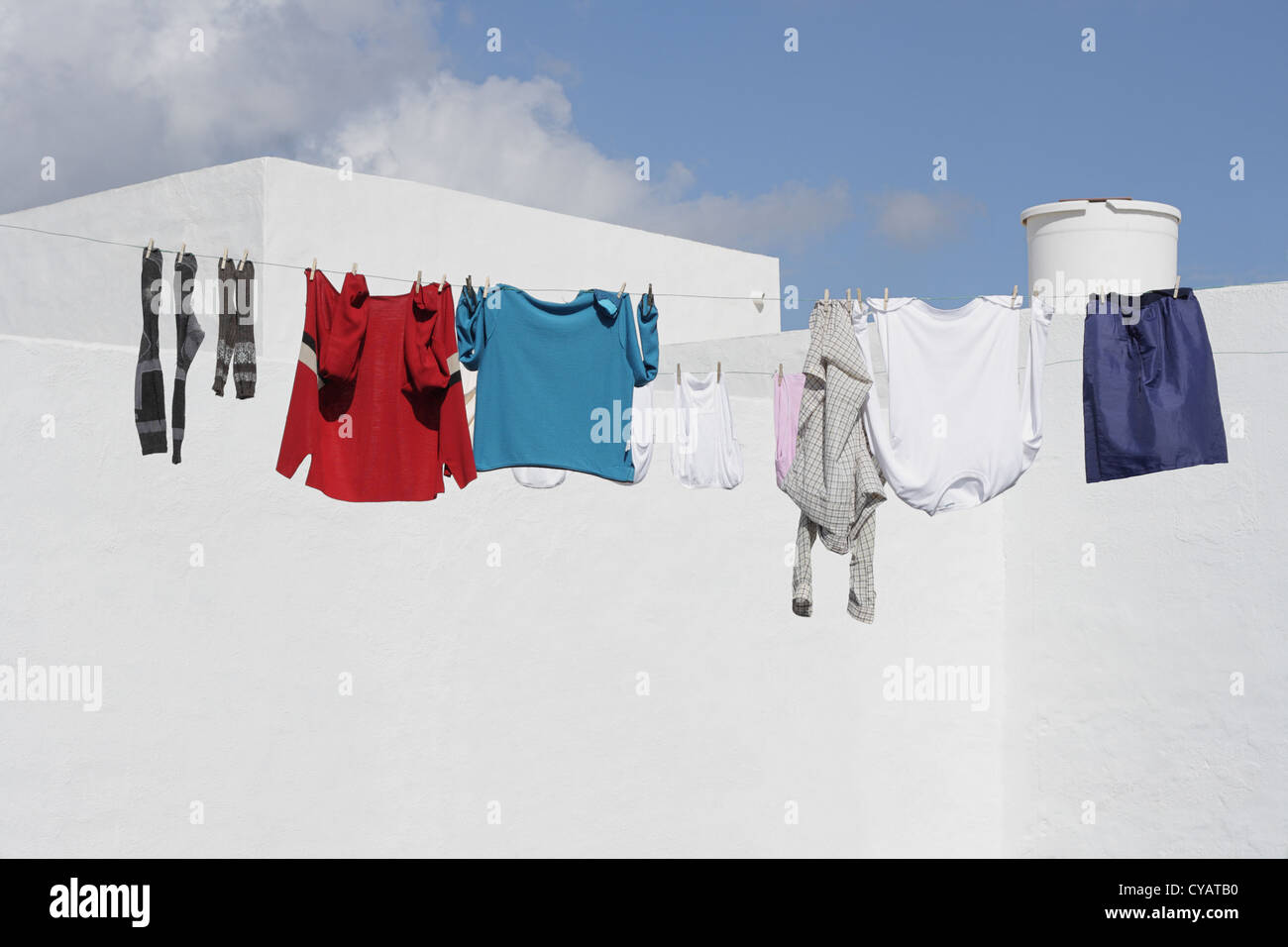 Drying clothes laundry on clothesline Stock Photo - Alamy