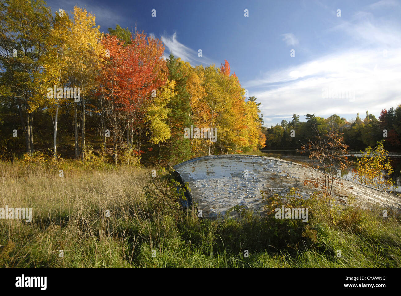 Autumn trees alongside the Waugh River, Tatamagouche, Nova Scotia Stock ...
