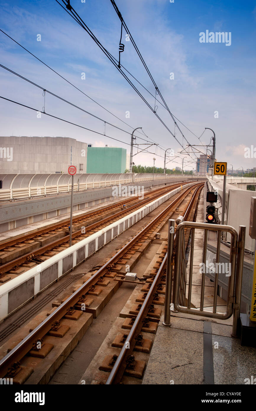 railway track of subway with blue sky Stock Photo - Alamy