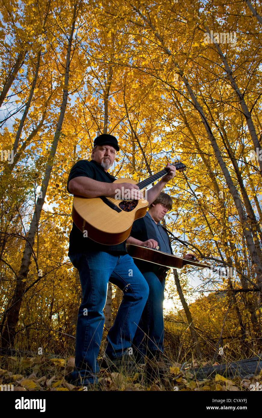 Band members play Bluegrass music in the woods Stock Photo - Alamy