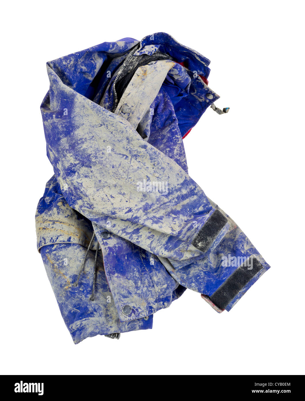 A very dirty dried mud blue coat on a white background Stock Photo - Alamy