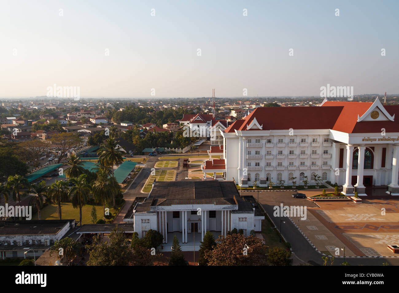 Aerial View over Vientiane from the Top of the Arch of Triumph Patu Xay ...