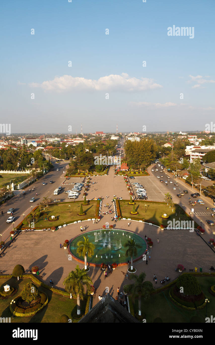 Aerial View over Vientiane from the Top of the Arch of Triumph Patu Xay ...