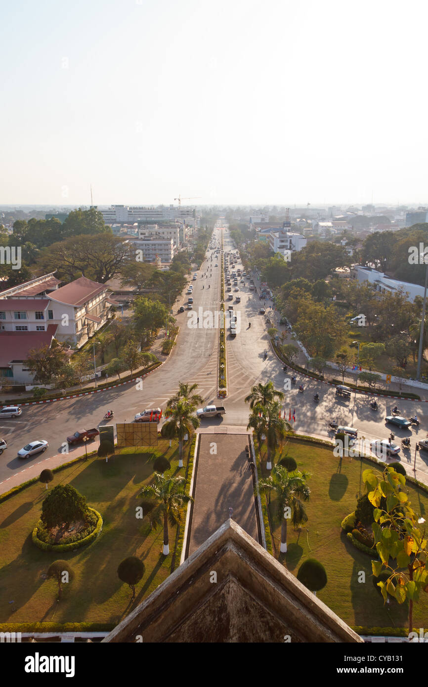 Aerial View over Vientiane from the Top of the Arch of Triumph Patu Xay ...