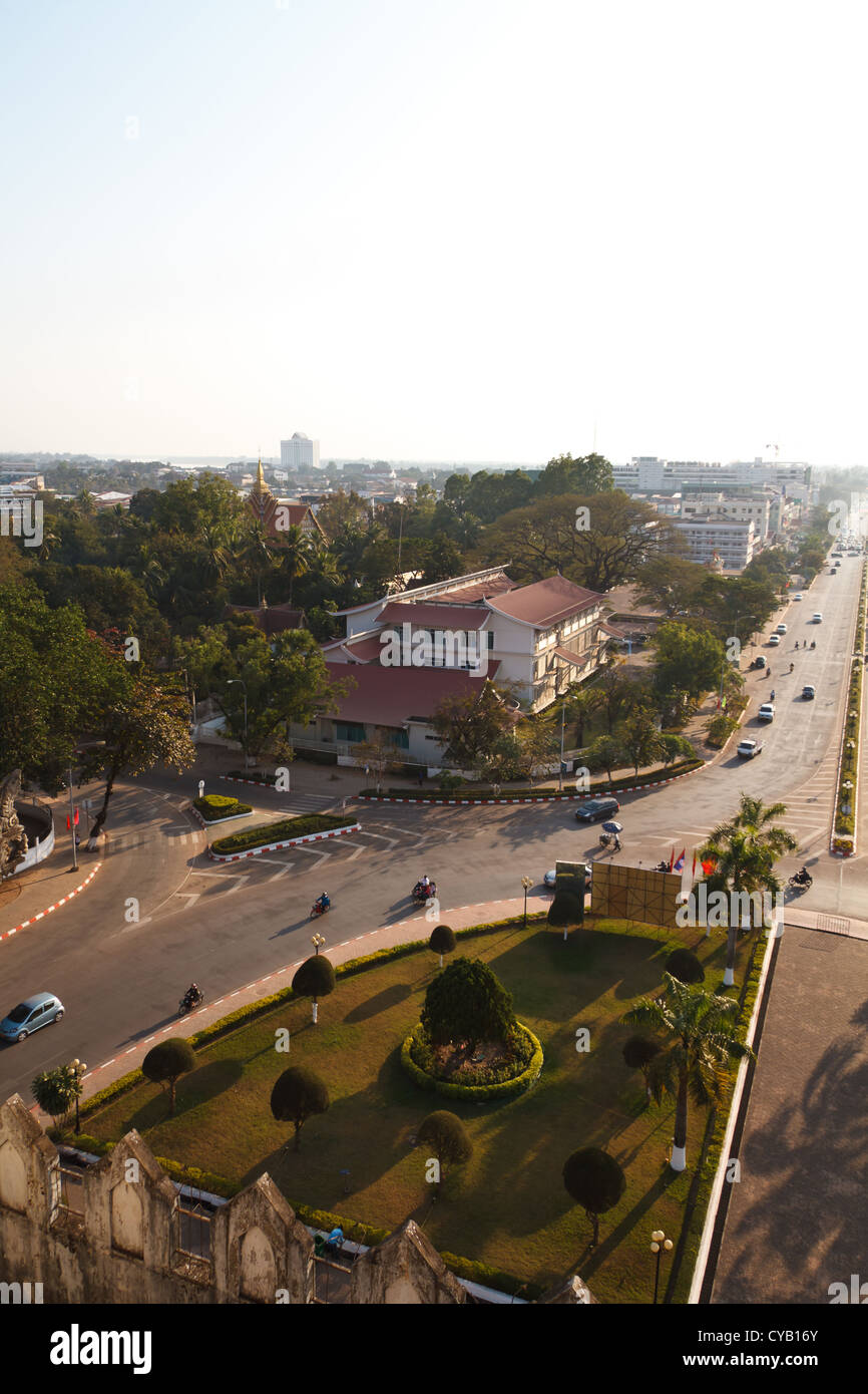 Aerial View over Vientiane from the Top of the Arch of Triumph Patu Xay ...