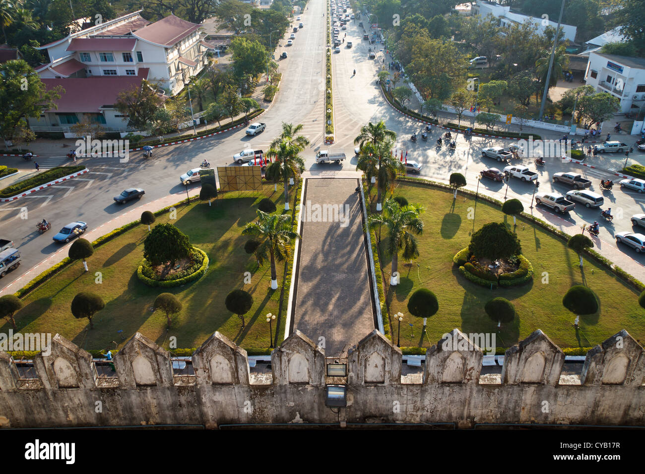 Aerial View over Vientiane from the Top of the Arch of Triumph Patu Xay ...
