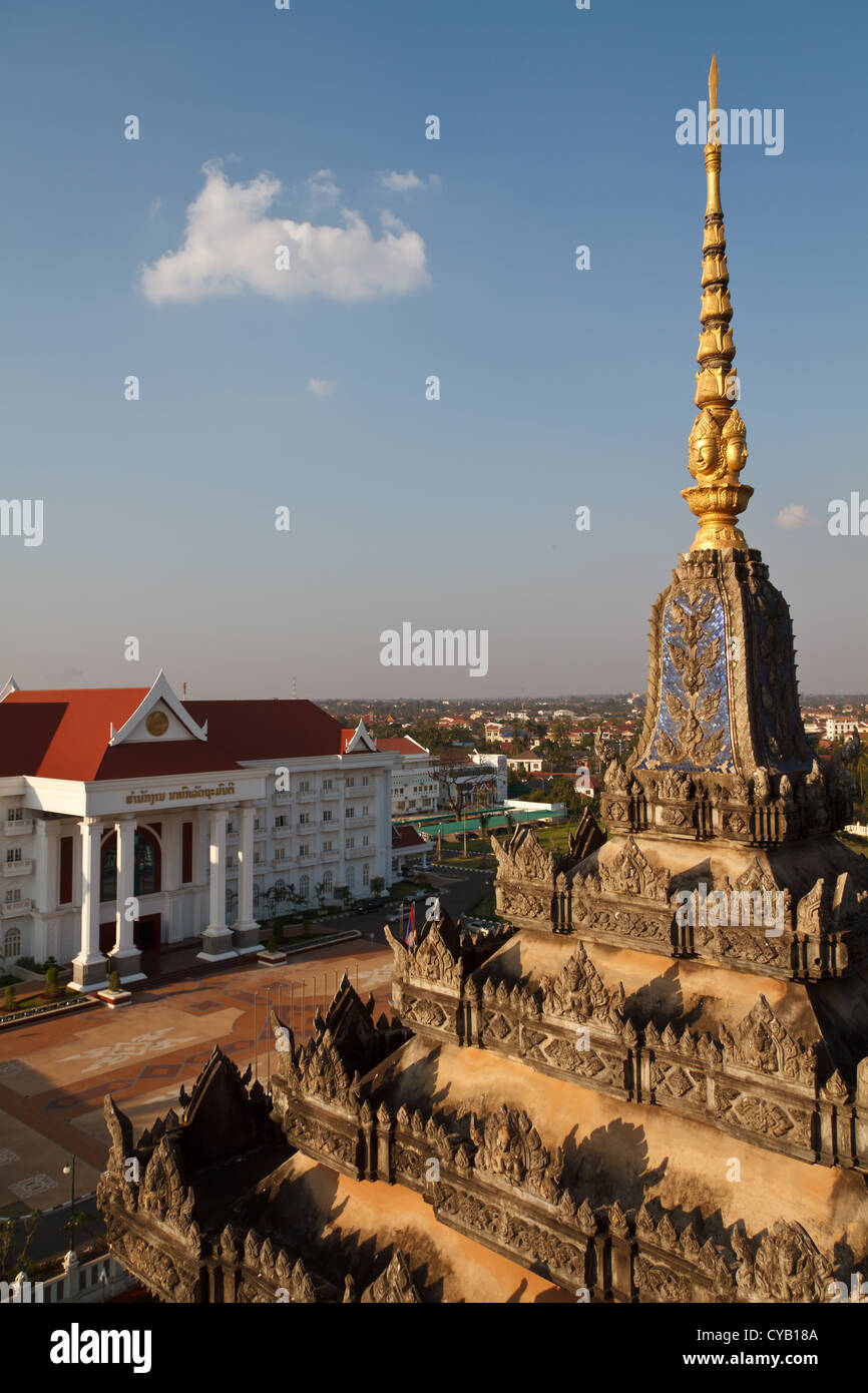 Aerial View over Vientiane from the Top of the Arch of Triumph Patu Xay ...