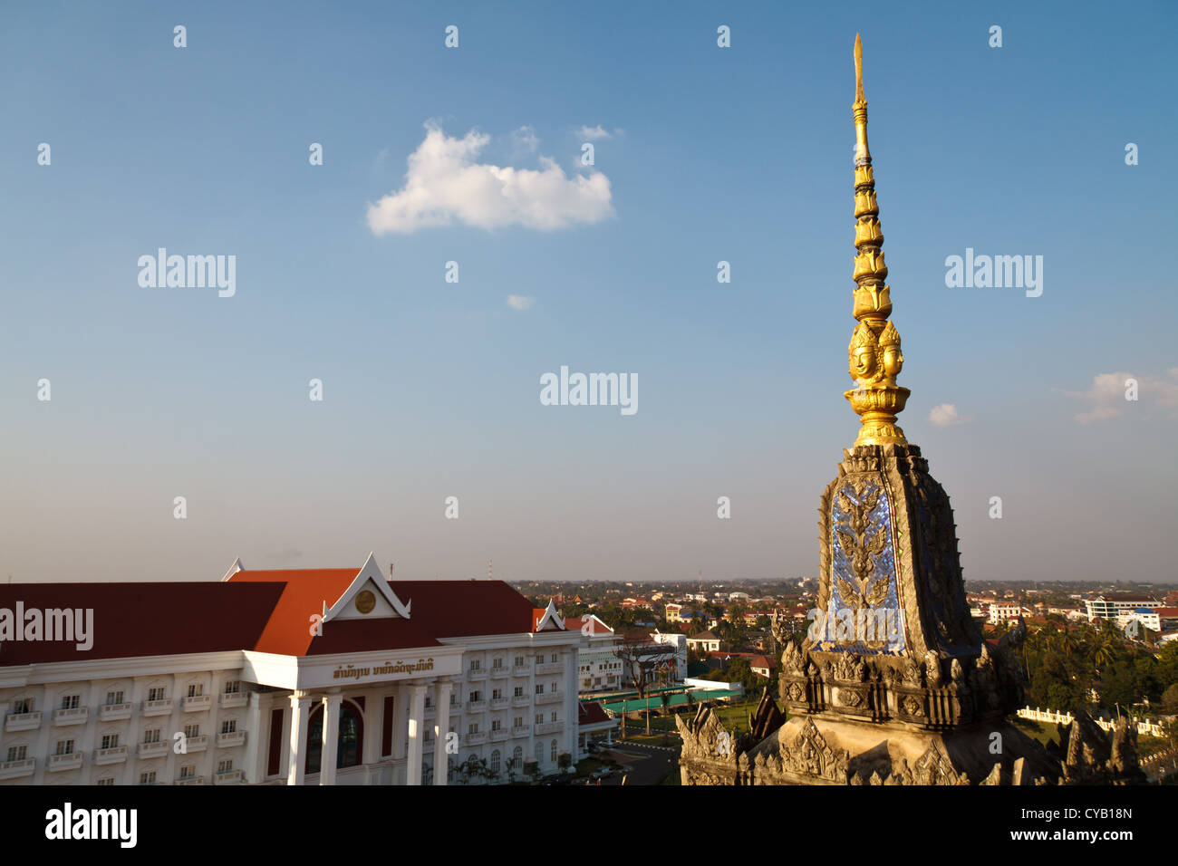 Aerial View over Vientiane from the Top of the Arch of Triumph Patu Xay ...