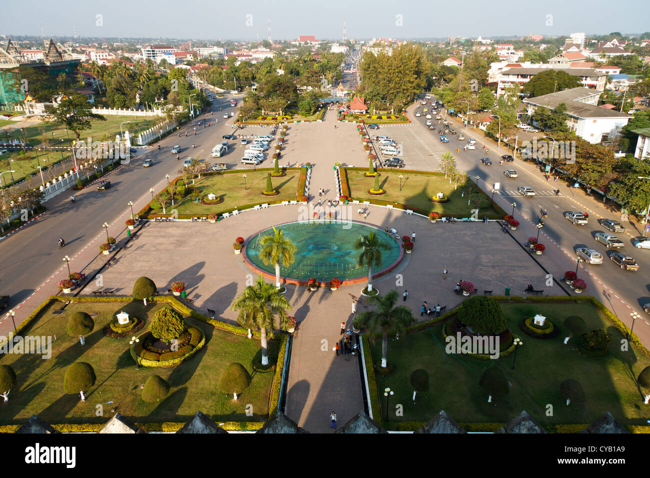 Aerial View over Vientiane from the Top of the Arch of Triumph Patu Xay ...