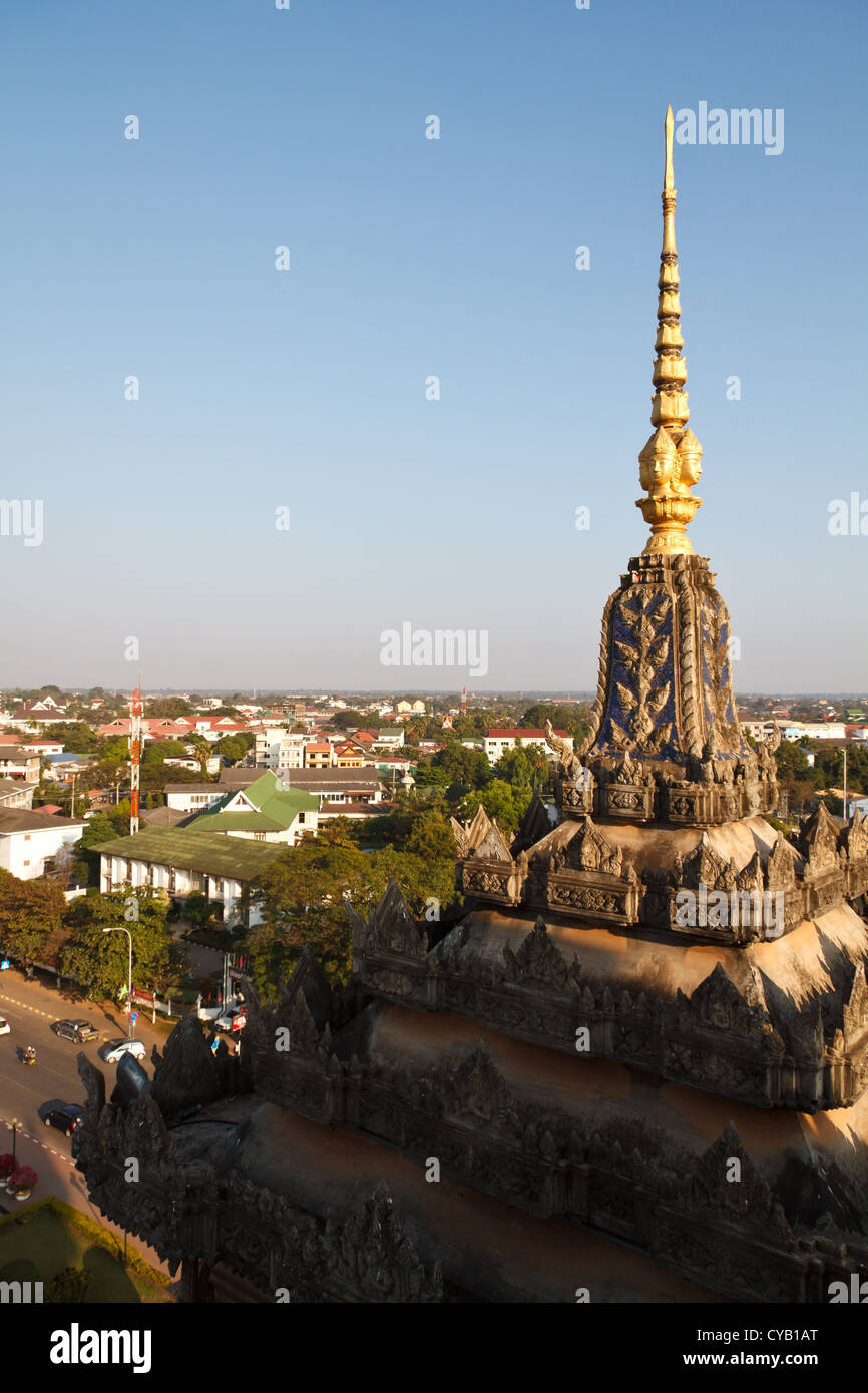 Aerial View over Vientiane from the Top of the Arch of Triumph Patu Xay ...
