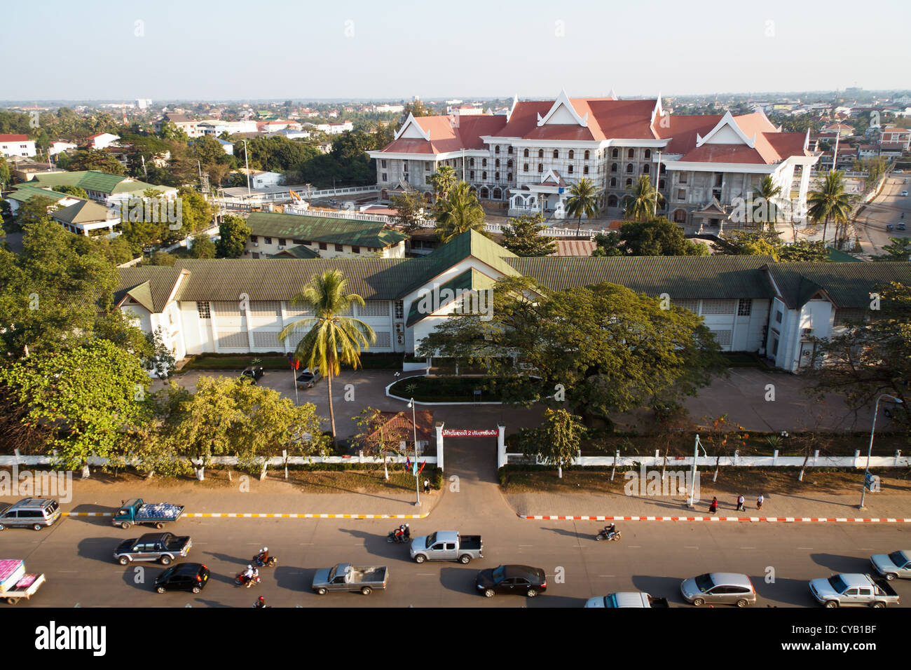 Aerial View over Vientiane from the Top of the Arch of Triumph Patu Xay ...