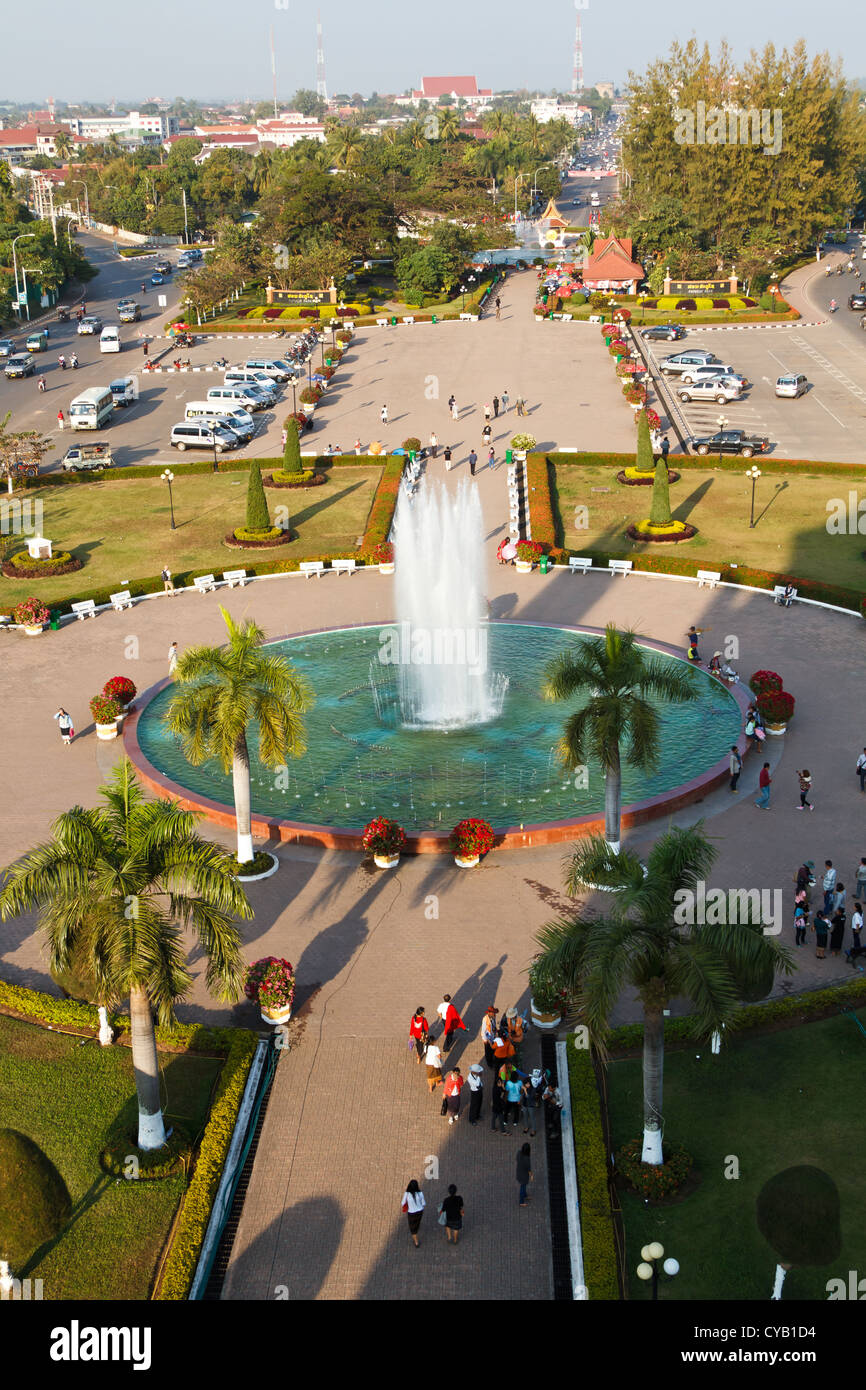 Aerial View over Vientiane from the Top of the Arch of Triumph Patu Xay ...