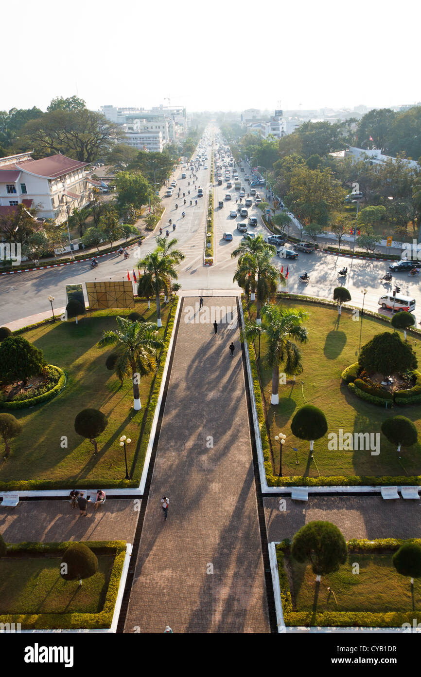 Aerial View over Vientiane from the Top of the Arch of Triumph Patu Xay ...