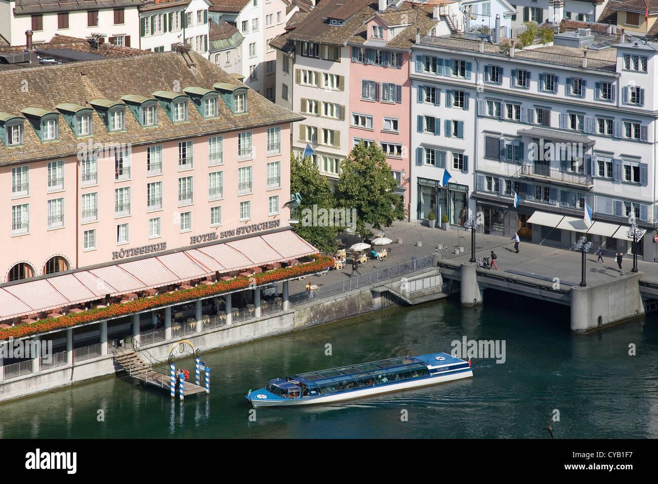 europe, switzerland, zurich, old town, limmat river, fluvial boat Stock ...