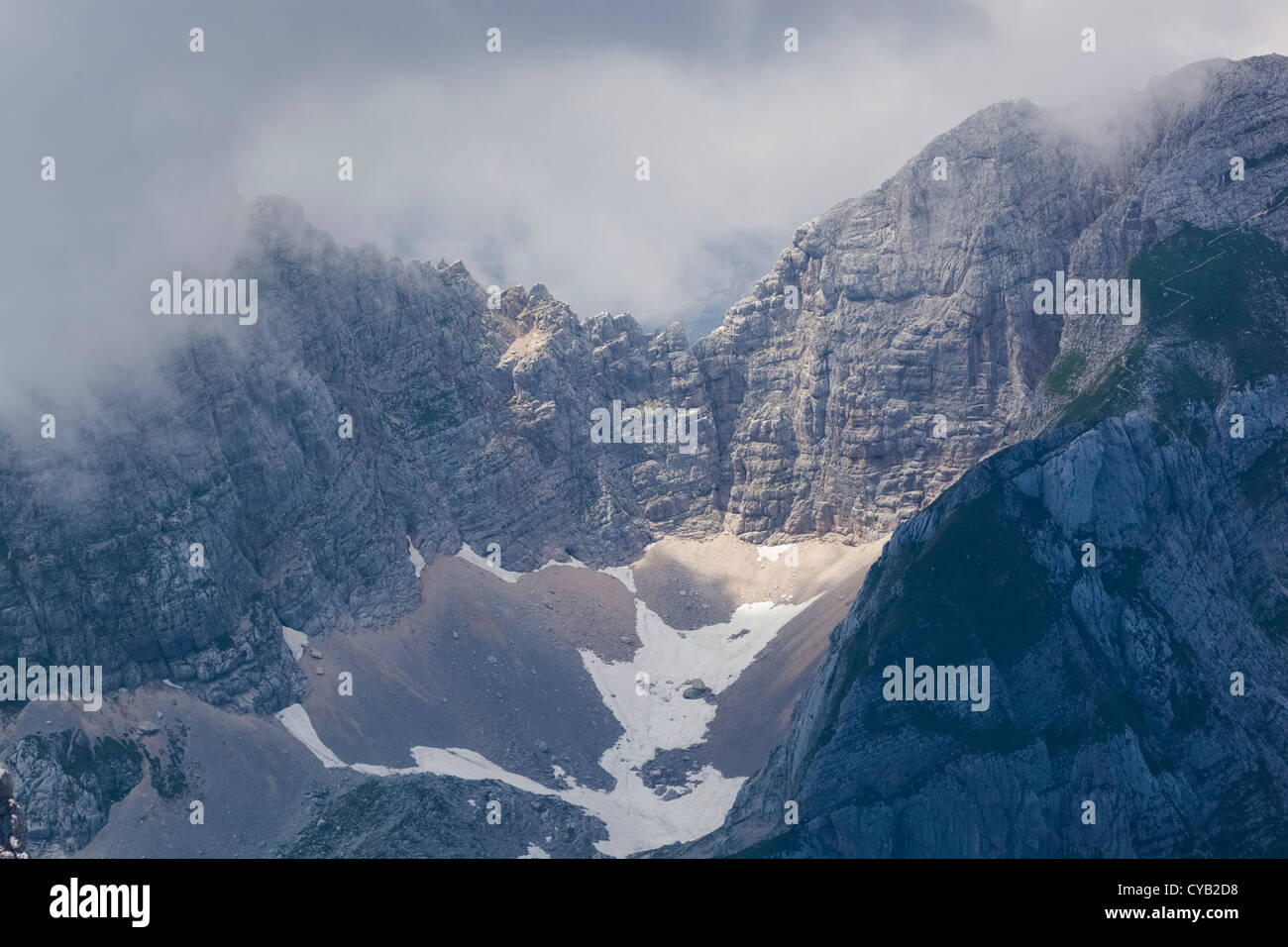 The sharp jagged ridges opposite Triglav, Slovenias tallest mountain in ...
