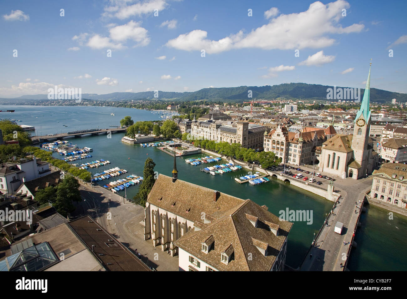 europe, switzerland, zurich, limmat river and lake of zurich Stock ...