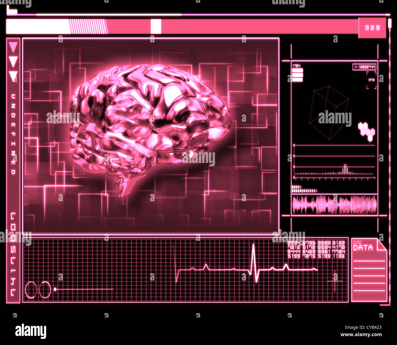 Pink brain interface technology Stock Photo - Alamy