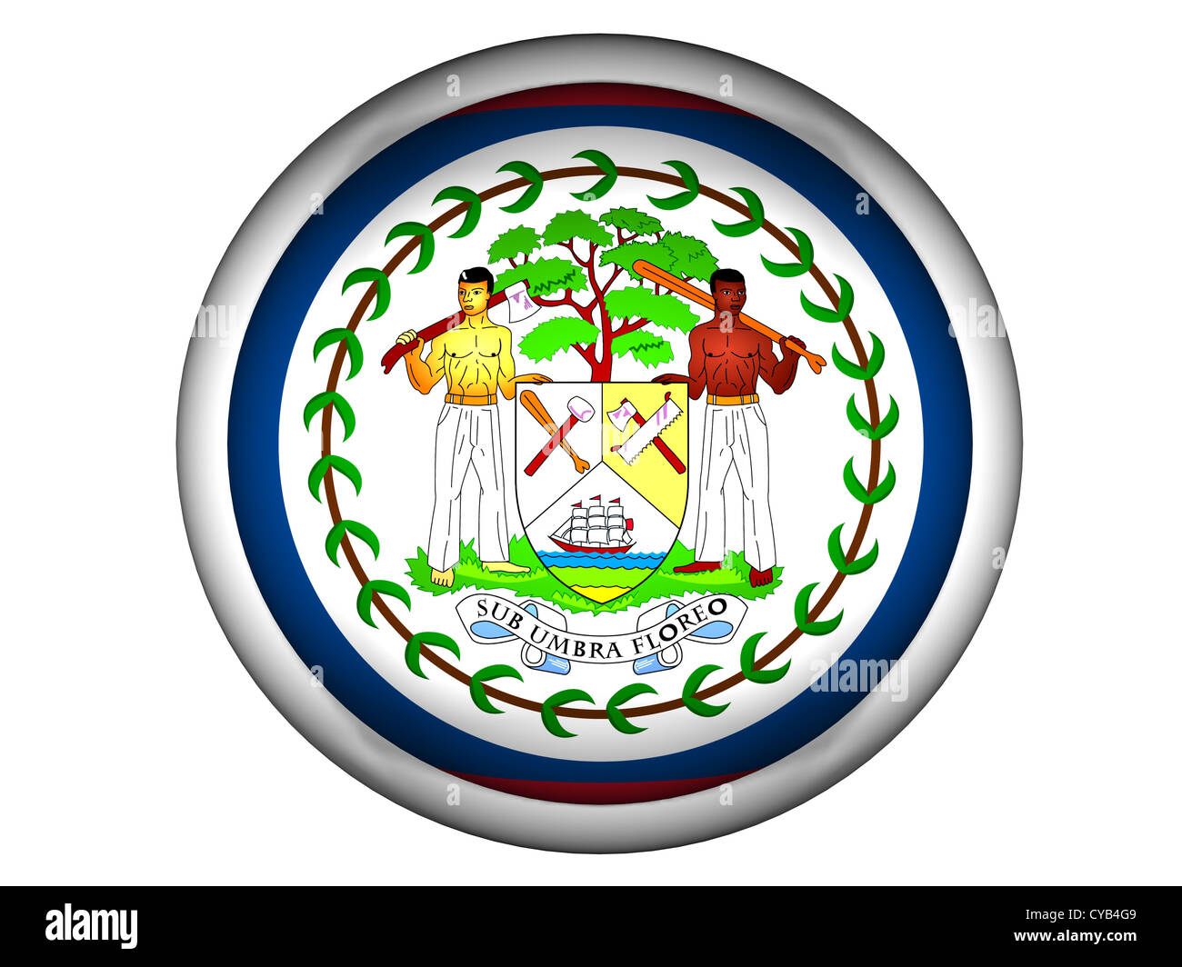 National Flag of Belize . Button Style . Isolated Stock Photo - Alamy