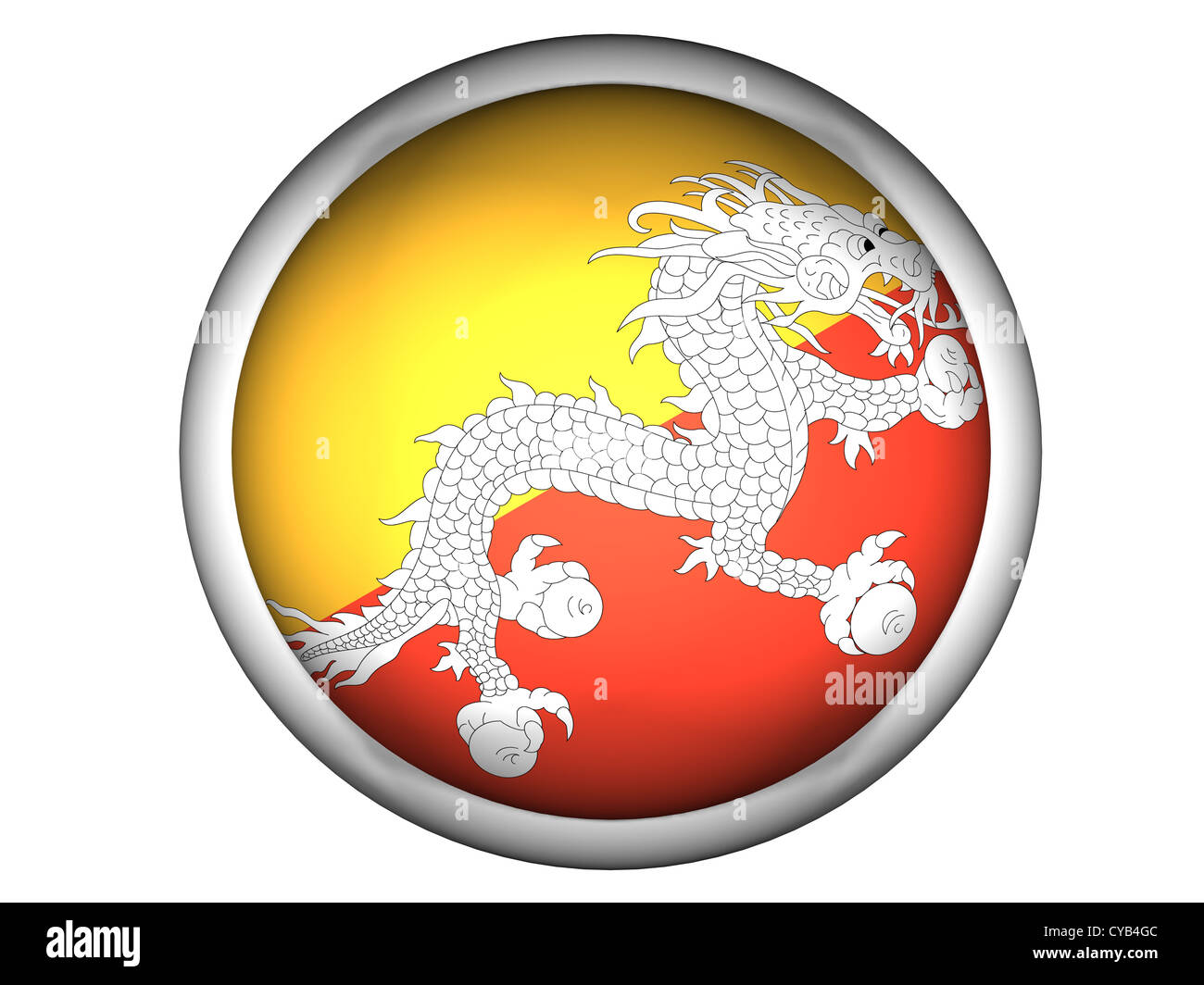 National Flag of Bhutan . Button Style . Isolated Stock Photo - Alamy