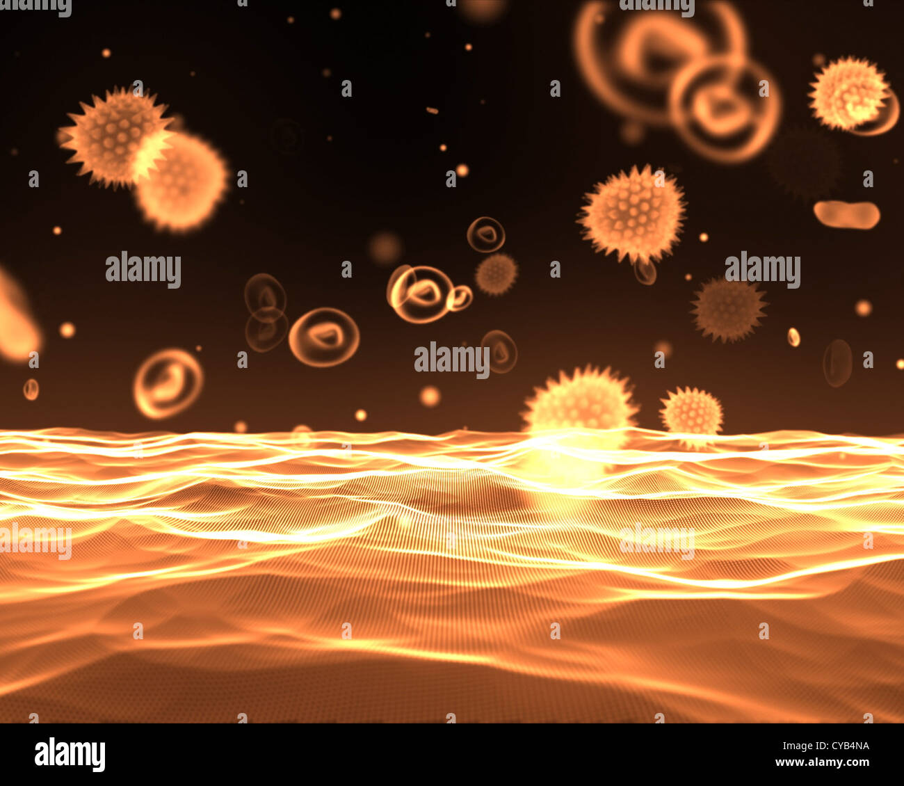 Orange virus flowing through bloodstream Stock Photo - Alamy