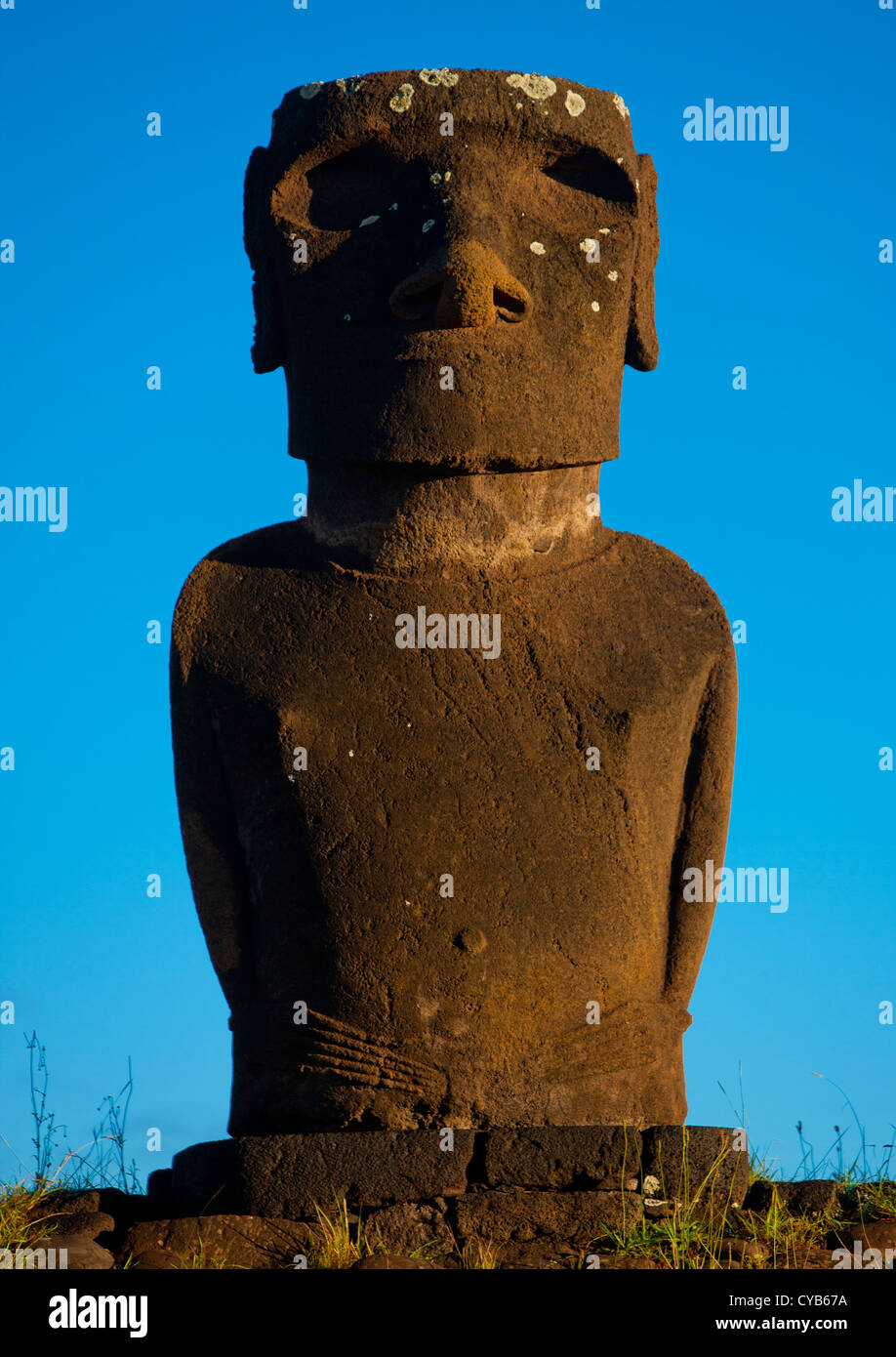 Moai In Ahu Nau Nau At Anakena Beach, Easter Island, Chile Stock Photo ...