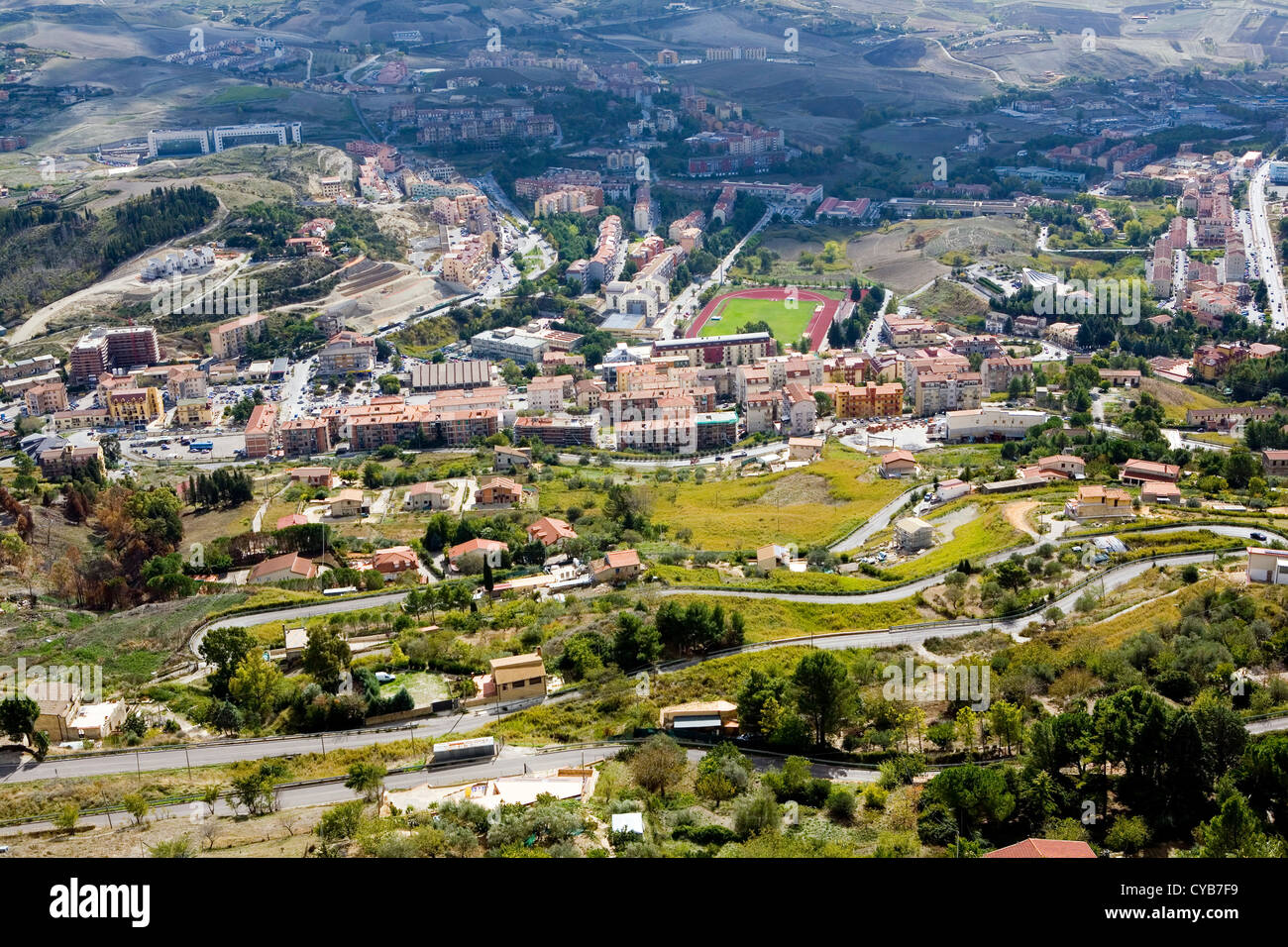The lower landscape surrounding Enna city, Sicily, Italy Stock Photo ...