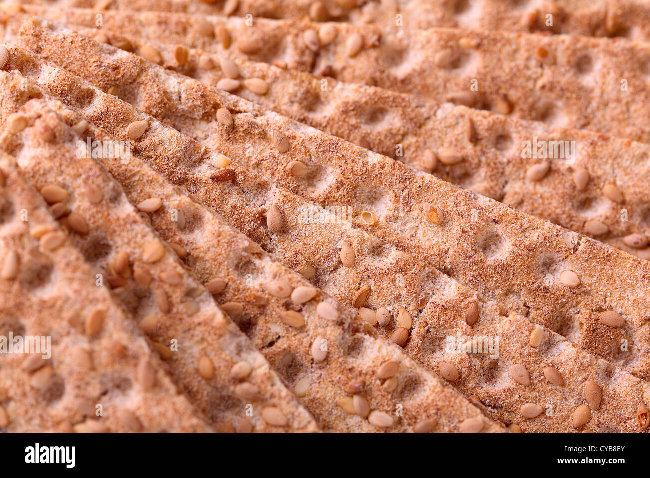 Close up of a crispbread with sesame seeds as a food background Stock ...