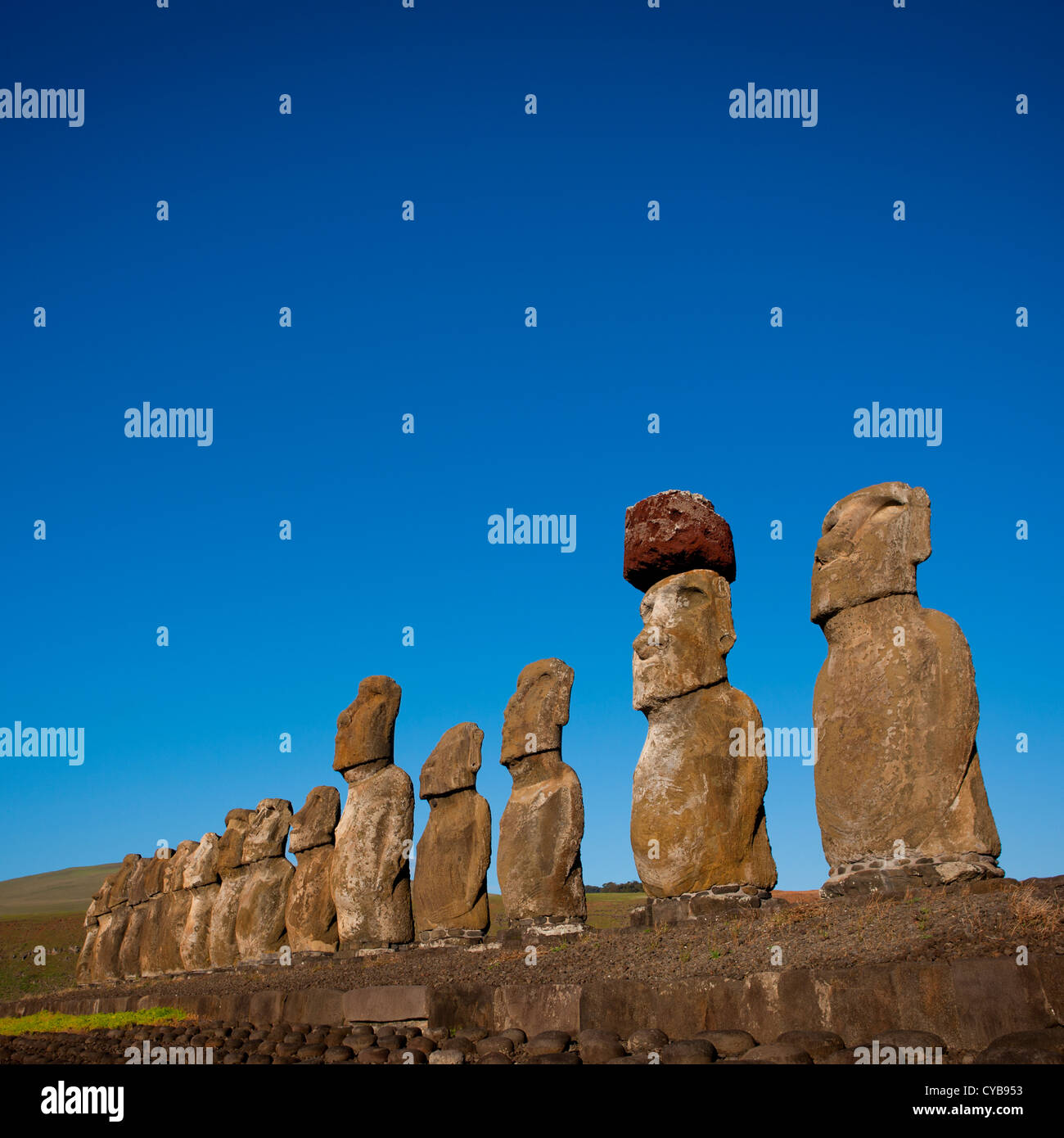 Monolithic Moai Statues At Ahu Tongariki, Easter Island, Chile Stock ...