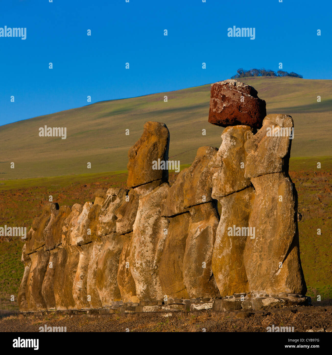 Monolithic Moai Statues At Ahu Tongariki, Easter Island, Chile Stock ...