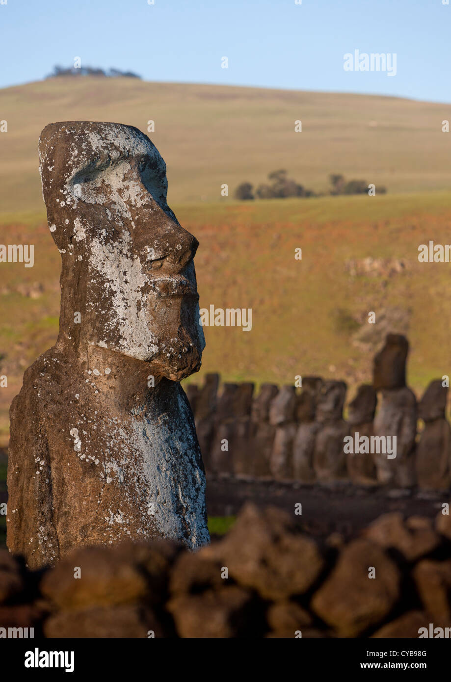 Monolithic Moai Statues At Ahu Tongariki, Easter Island, Chile Stock ...