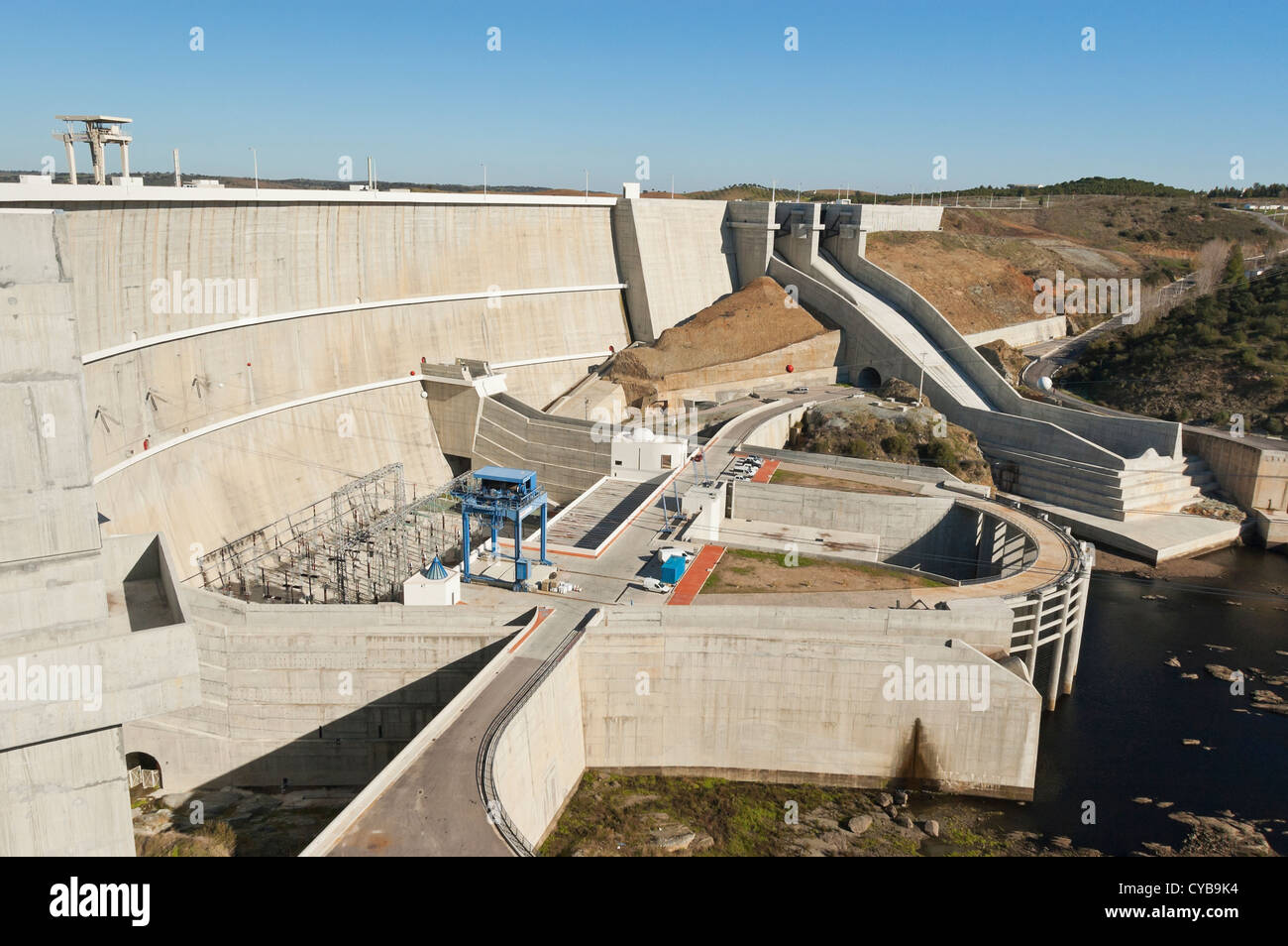 Overview of the downstream side of Alqueva dam in Guadiana river ...