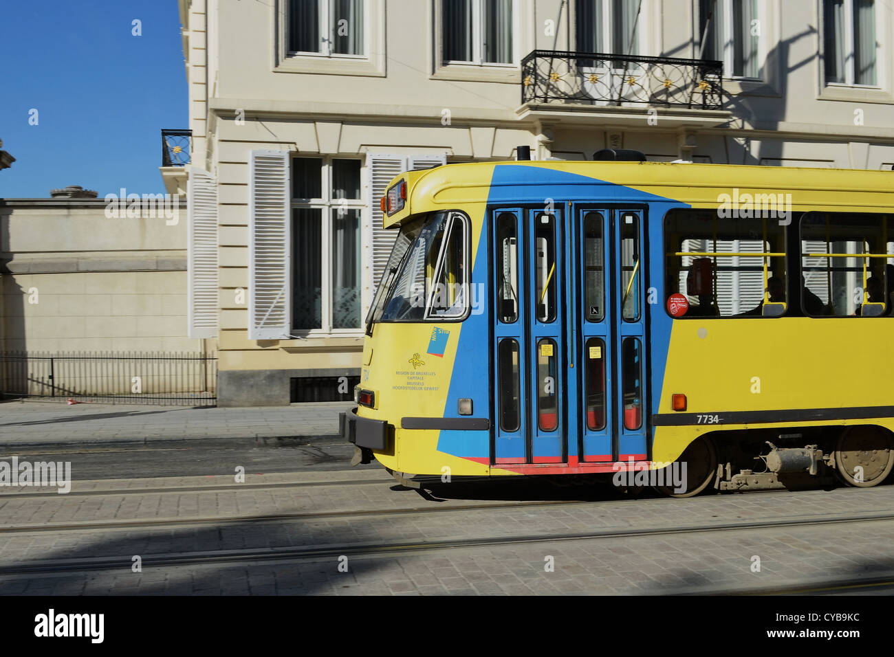 Old tram on the streets of Belgian capital city of Brussels Stock Photo ...